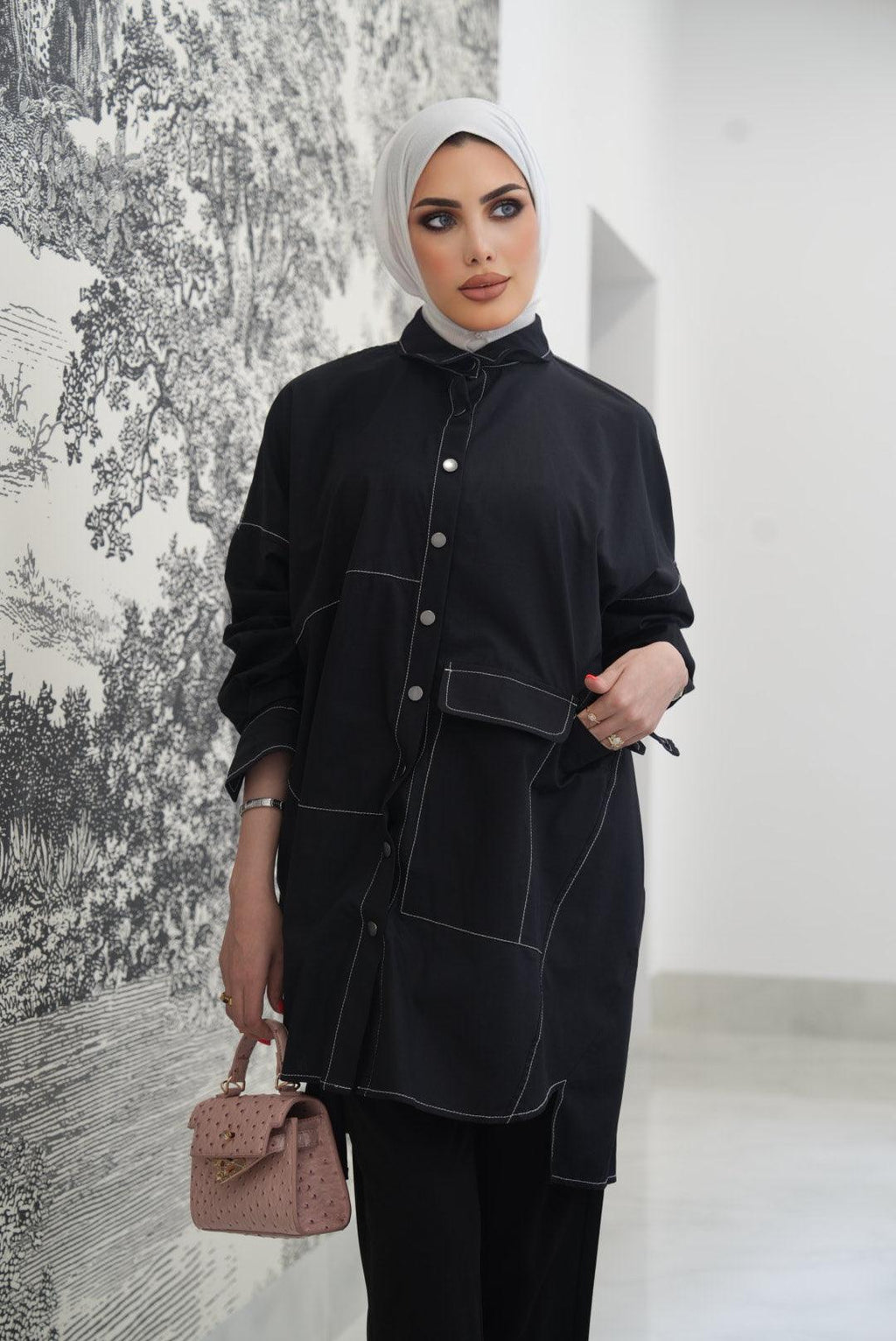 Shirt Model 7304 - Cotton & Poplin - Black – Luxiva